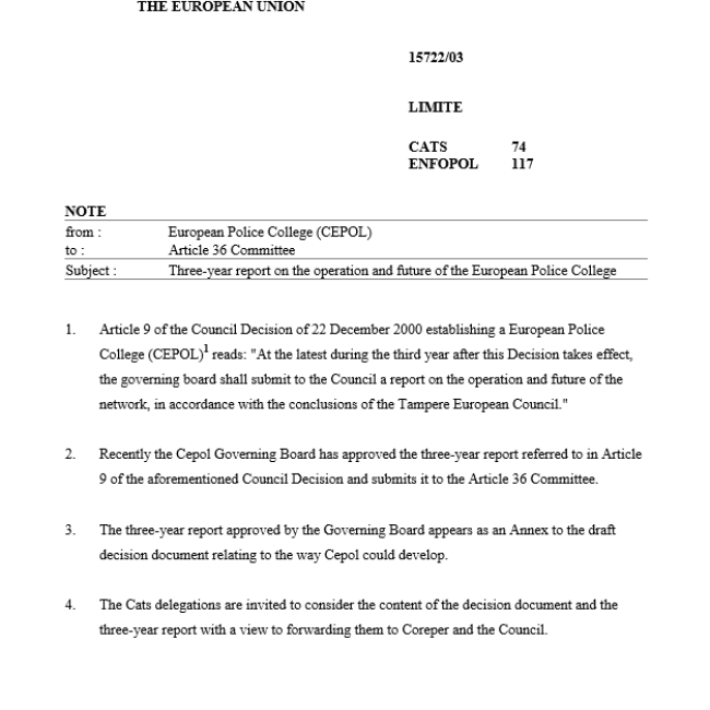 Annual Report 2001 2003 | CEPOL